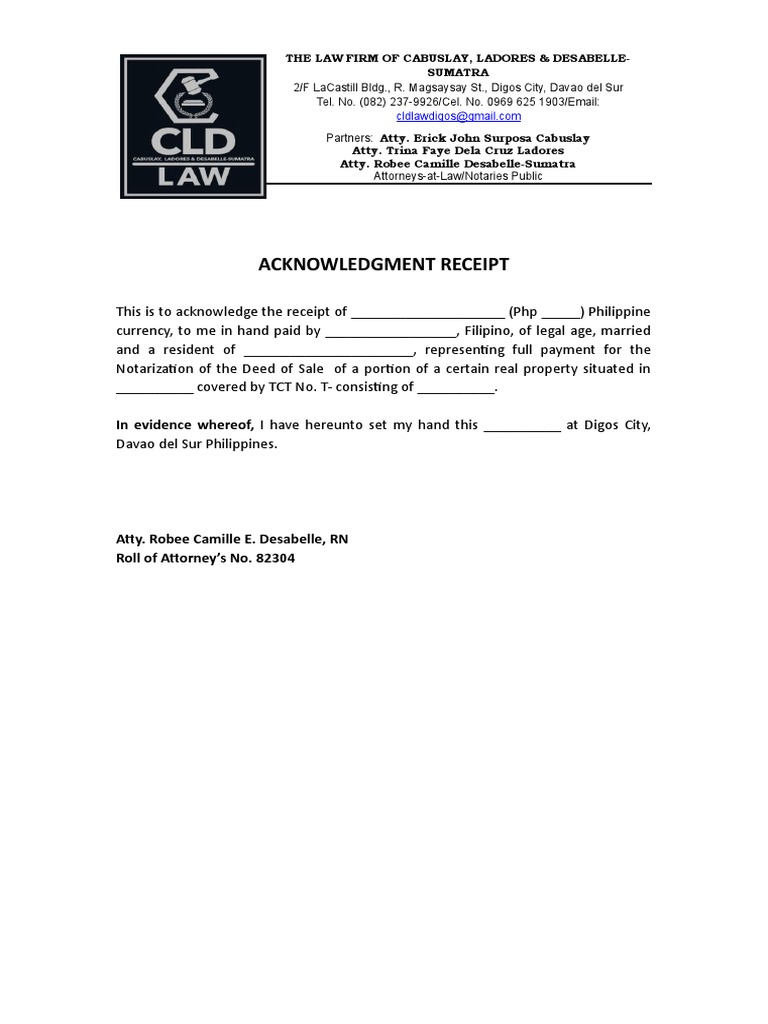 Notarized Acknowledgment Receipt Template | PDF
