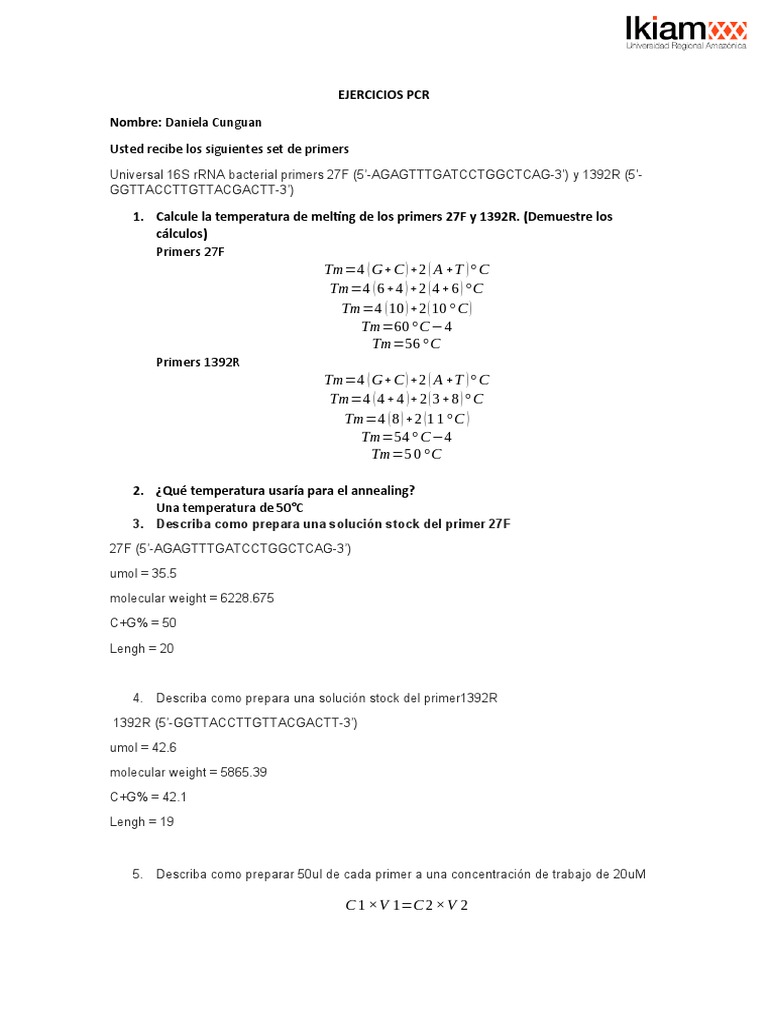 Ejercicios PCR | PDF | Técnicas de laboratorio. | Ácidos orgánicos