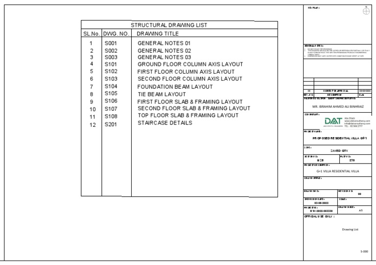 Structural Drawings for G+1 Villa Project | PDF