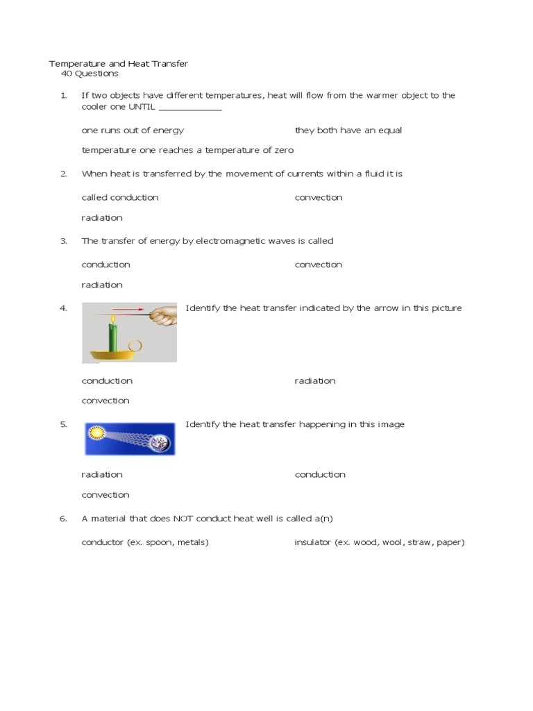 Heat Transfer Quiz for Students | PDF | Thermal Conduction | Temperature