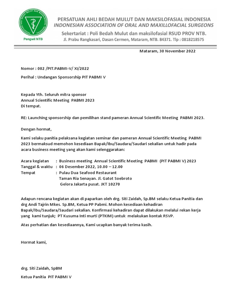 Undangan Sponsorship PABMI 2023 | PDF | Bisnis | Hukum
