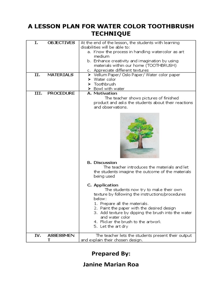 602 A Lesson Plan For Water Color Texture Technique Janine Roa | PDF