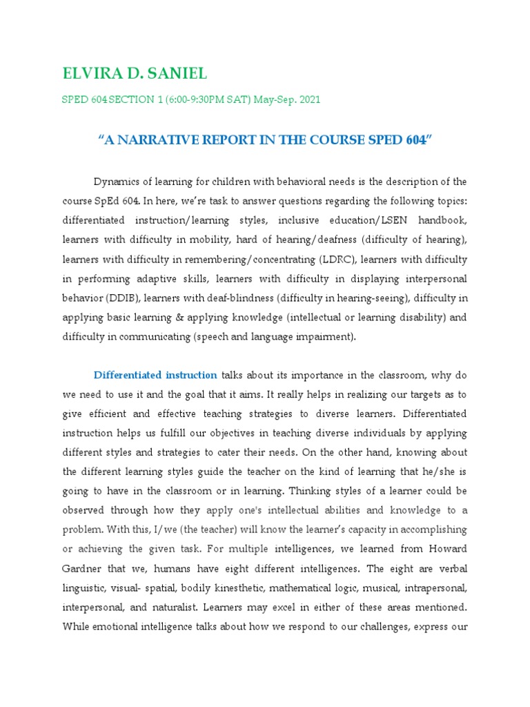 Narrative Report | PDF | Learning | Teaching Method