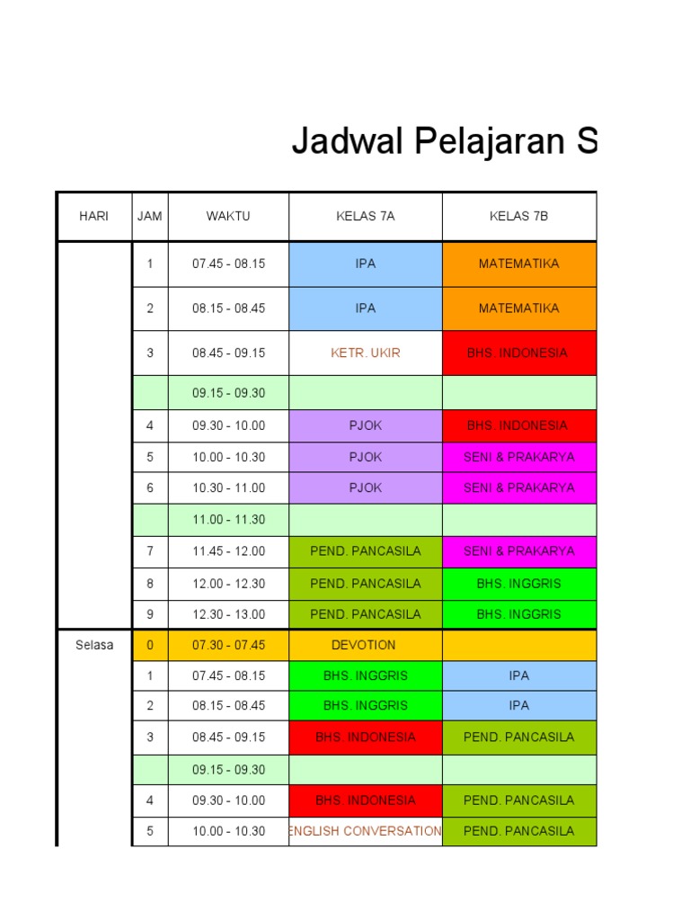 Jadwal Mapel SMP | PDF