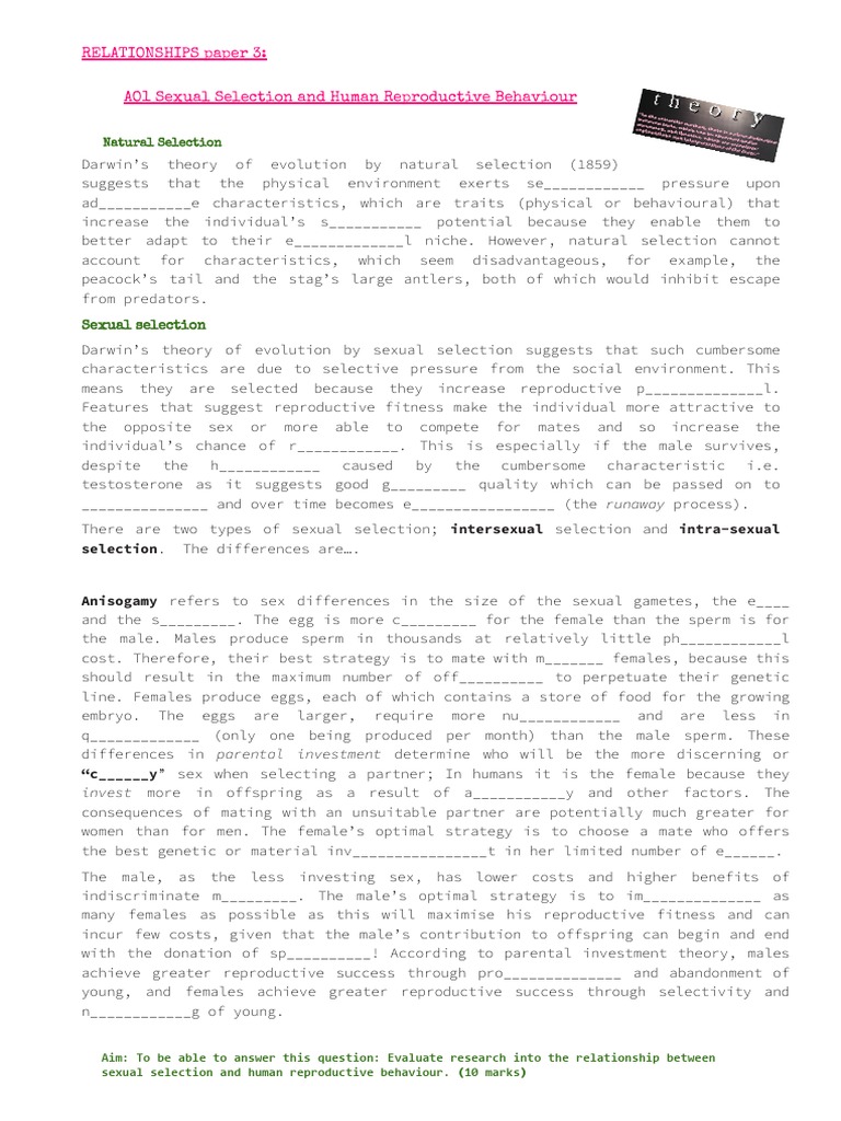Sexual Selection Student Worksheet | PDF | Natural Selection | Sexual ...