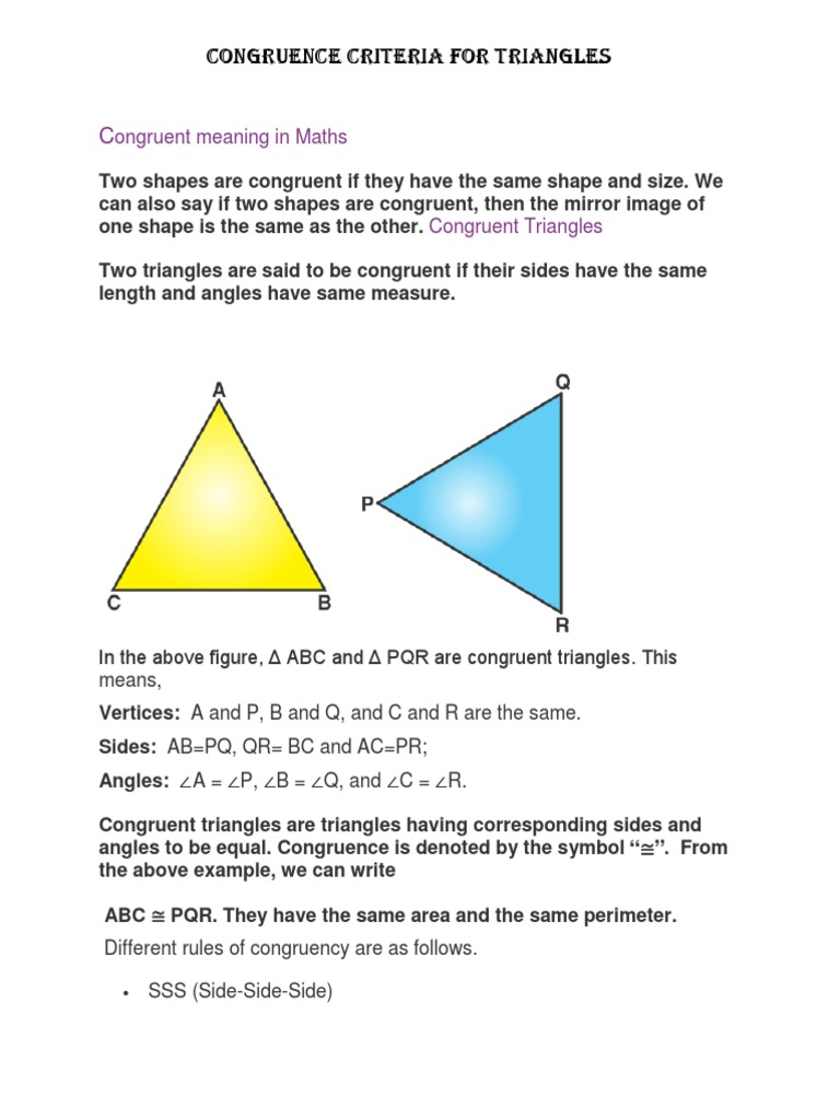 Understanding Congruent Shapes in Math | PDF | Triangle | Euclidean ...