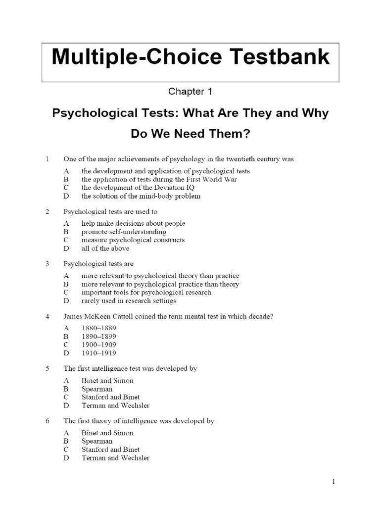 Psych Assessment Multiple-Choice Testbank | PDF