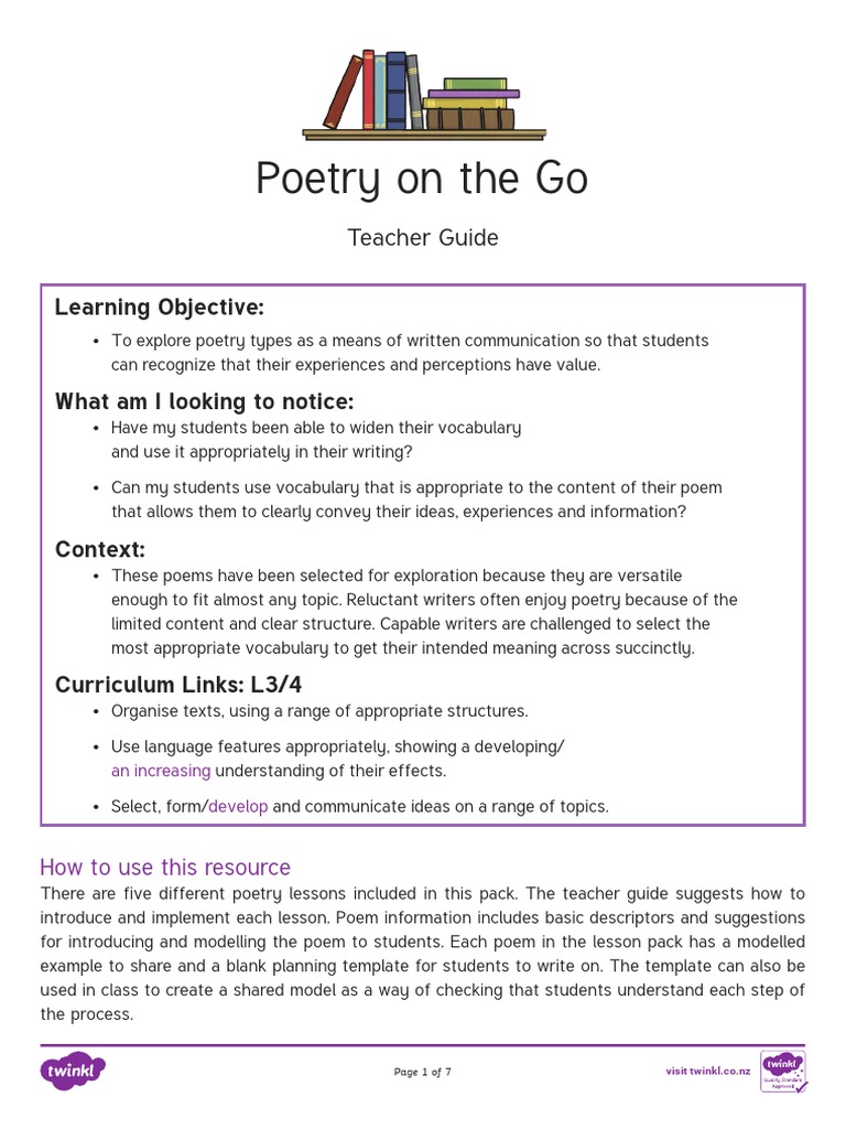 Poetry On The Go Teacher Guide | PDF | Language Arts & Discipline | Poetry