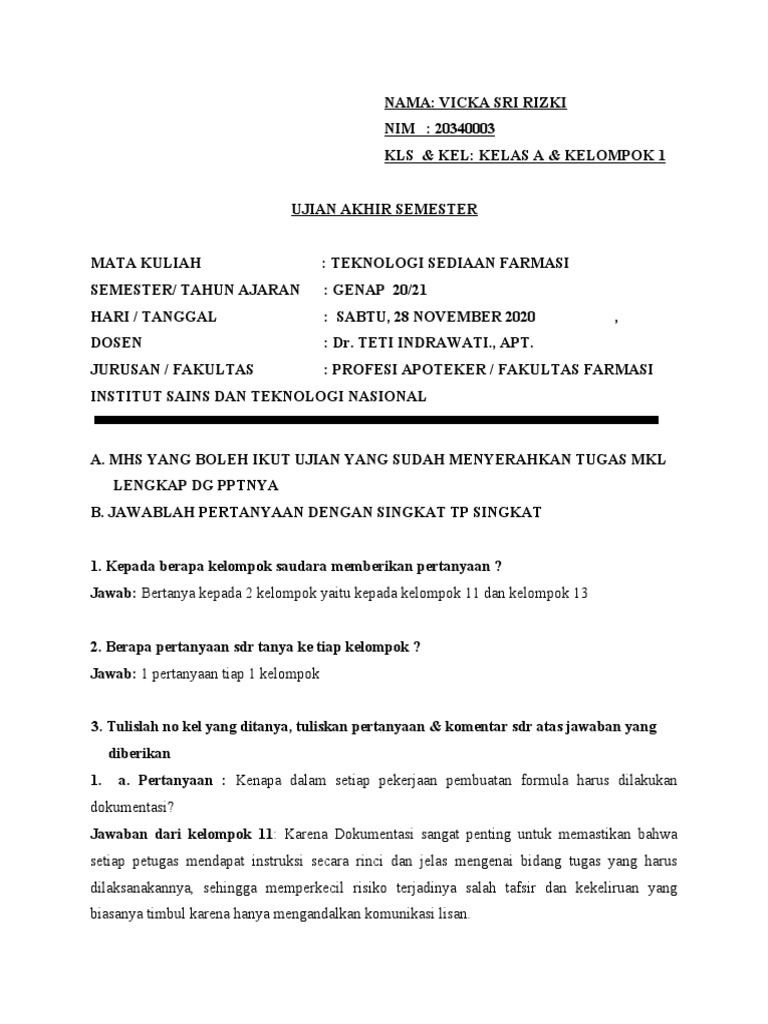 Vicka Sri Rizki - Kelas A - Uas TSF | PDF