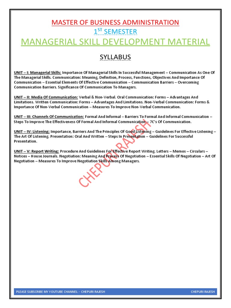 Managerial Skill Development Material | PDF | Communication | Nonverbal ...
