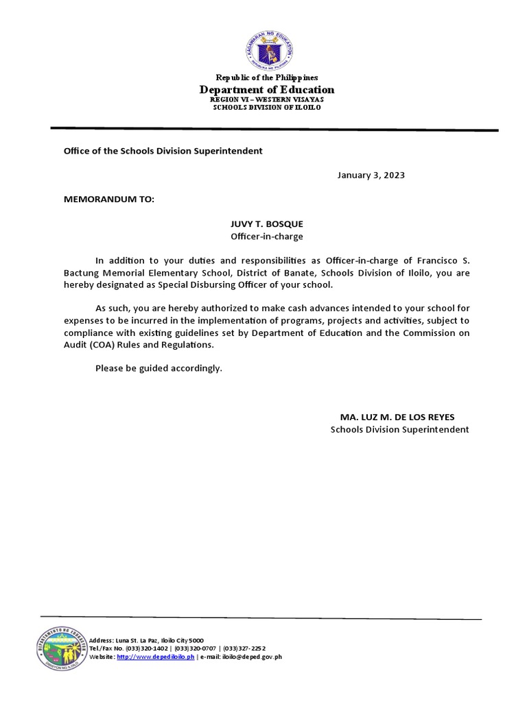 Designation of Special Disbursing Officers | PDF | Government ...
