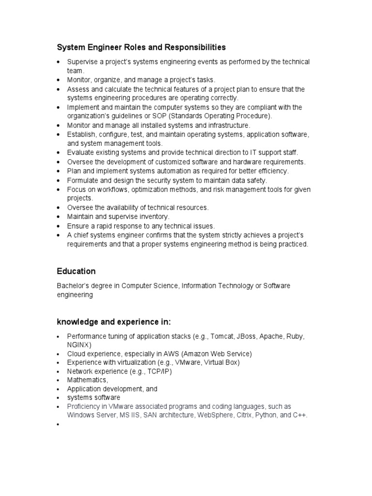 System Engineer Roles and Duties | PDF | Amazon Web Services | Systems ...