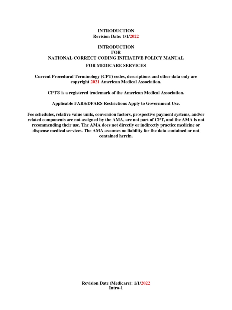 2022 NCCI Manual Complete Final 1.1.2022 | PDF | Medicare (United ...