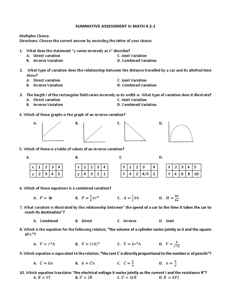 1st Summative Test-Math 9 - Q2 | PDF | Physical Quantities | Metrology