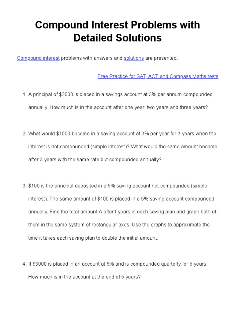 Compound Interest Problems With Detailed Solutions | PDF | Interest ...