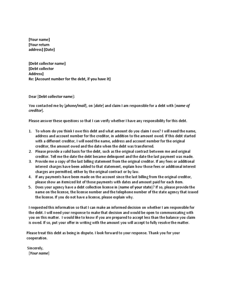 Incharge Debt Collector Sample Dispute Letter | PDF