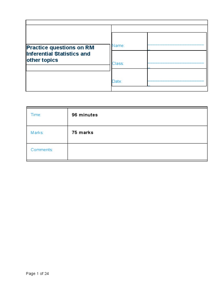 RM Practice Questions Inferential Statistics Mainly | PDF | Spearman's Rank Correlation ...