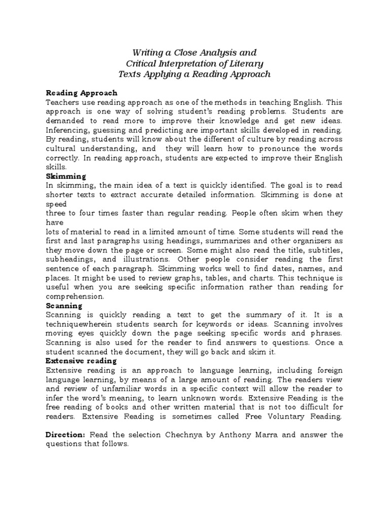 Close Analysis of Literary Texts Techniques | PDF | Speed Reading ...