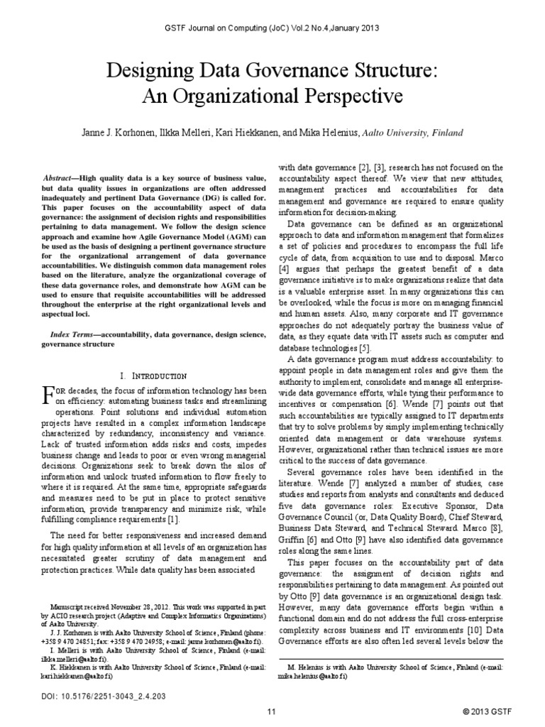 Designing Data Governance Structure: An Organizational Perspective | PDF | Governance ...