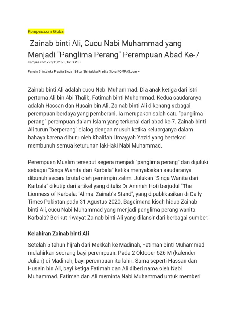 Kisah Lady Zainab Binti Ali | PDF