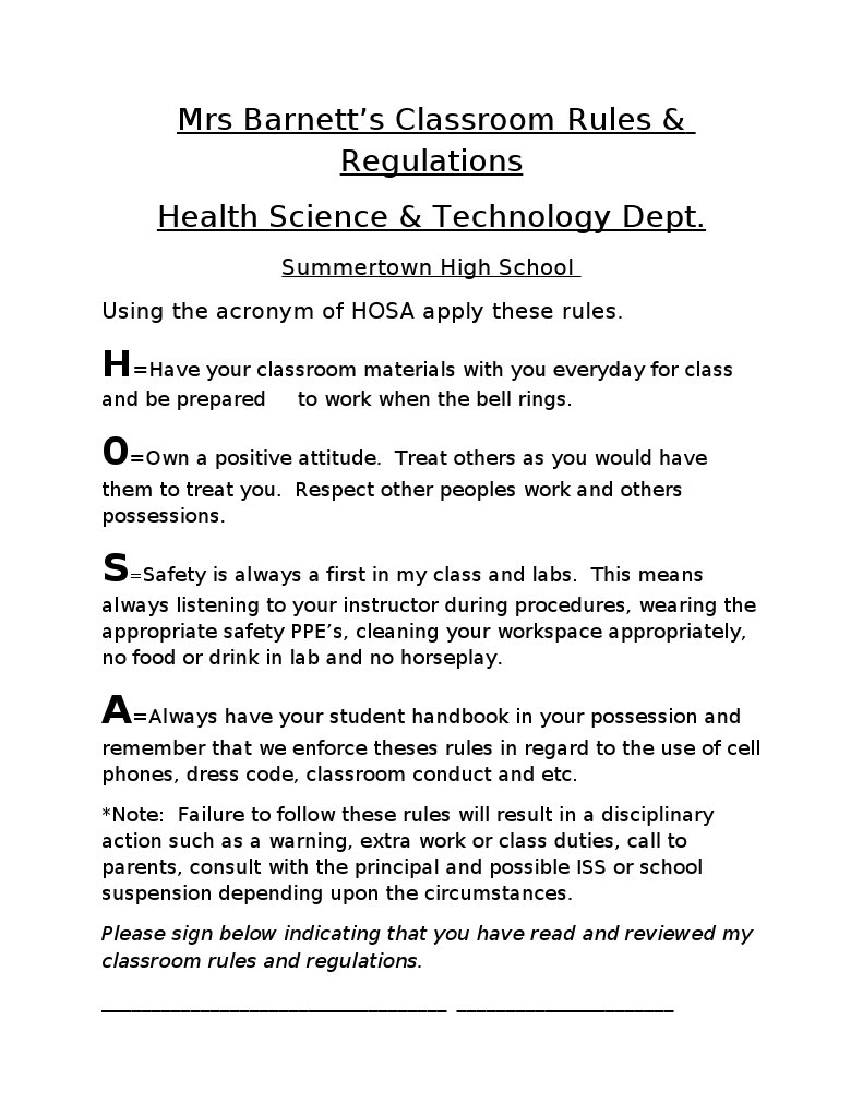 Classroom Rules for Health Science Class | PDF