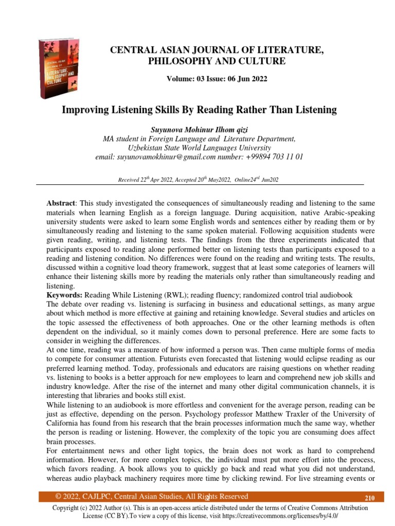 Improving Listening Skills by Reading Rather Than Listening | PDF ...