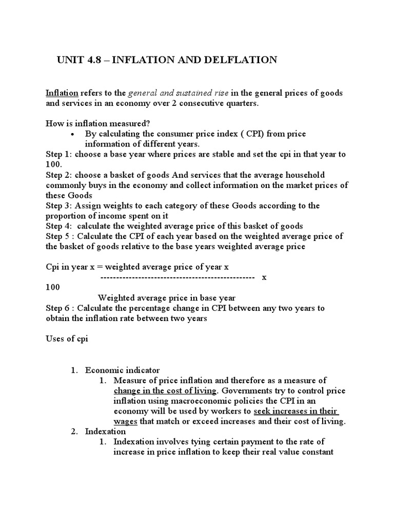 Inflation and Deflation (Econs) Notes | PDF | Cost Of Living | Inflation