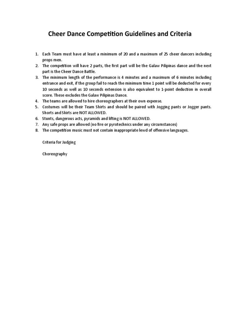 Cheer Dance Competition Guidelines and Criteria | PDF