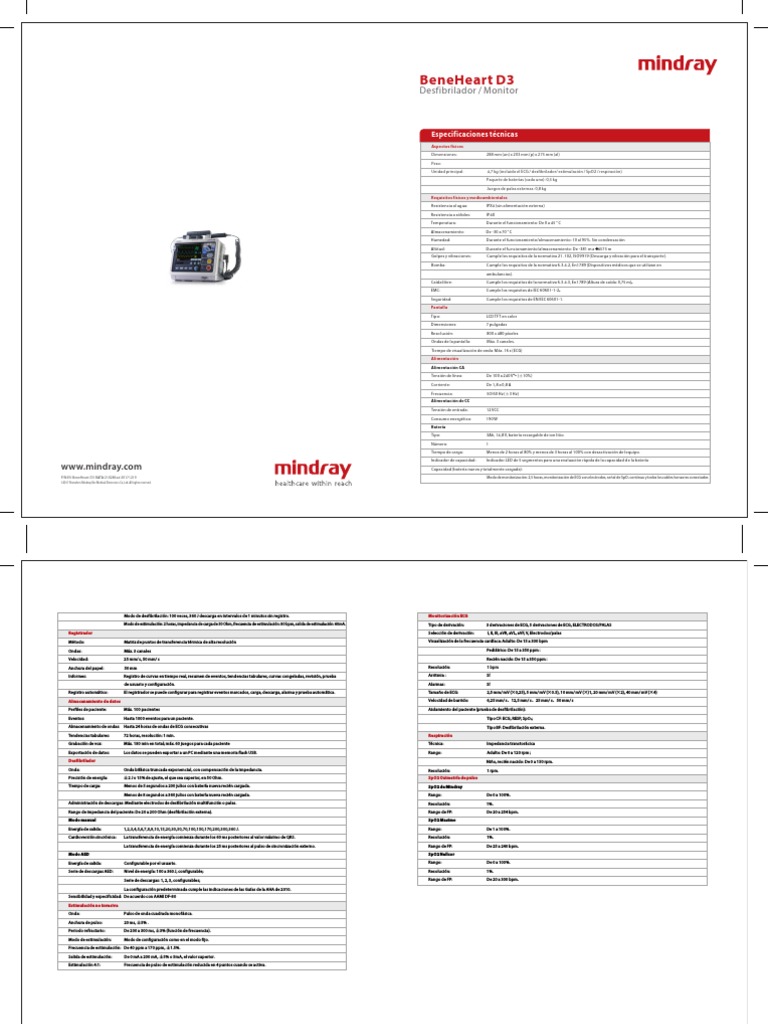 Datasheet BeneHeart D3 Data-ES | PDF | Electrocardiografia