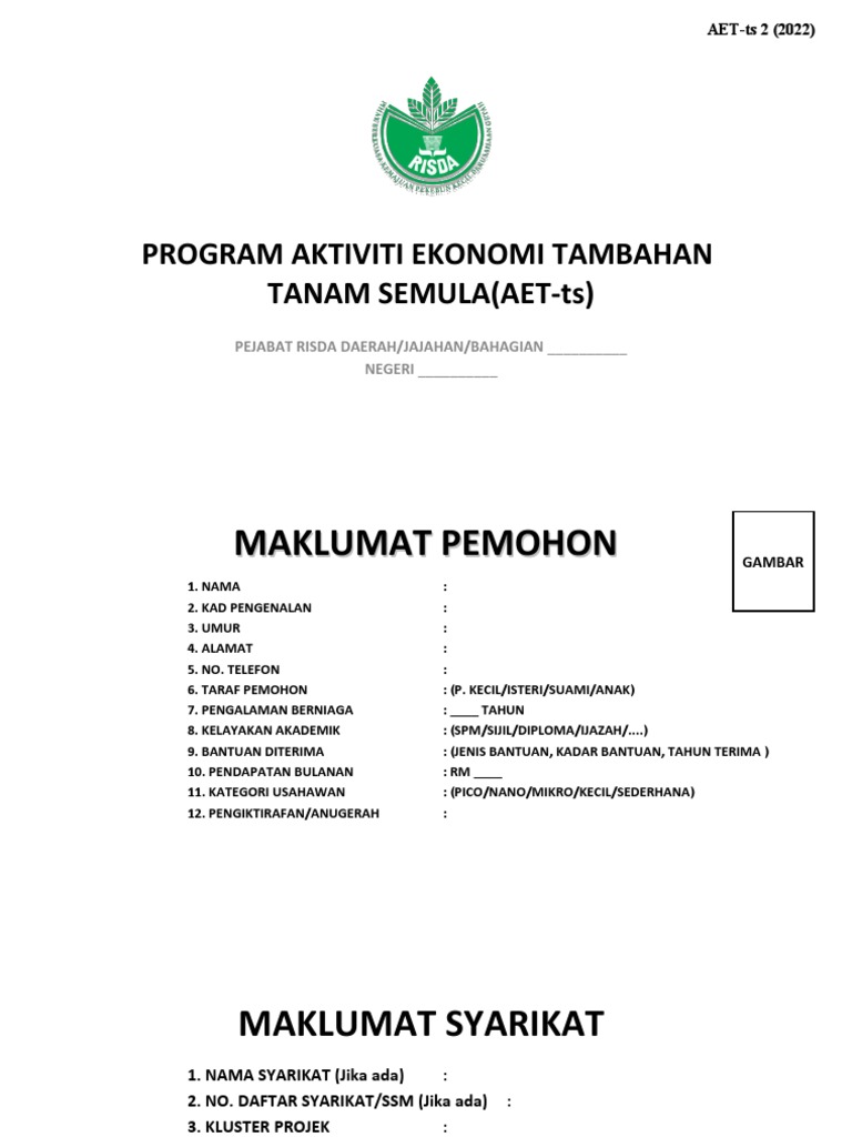 2.AET-TS 2 (2022) - Kertas Kerja Rancangan Perniagaan | PDF