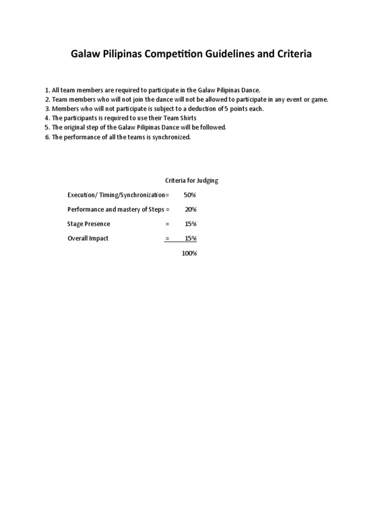 Galaw Pilipinas Dance Competition Guidelines and Criteria | PDF
