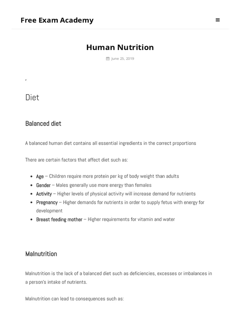 Human Nutrition - IGCSE Biology Notes (2020) | PDF | Digestion | Small ...