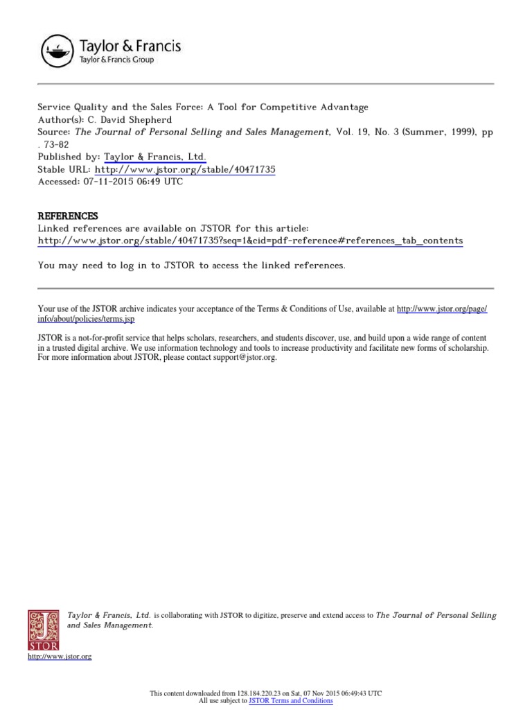 Service Quality as Sales Advantage | PDF | Sales | Information Science