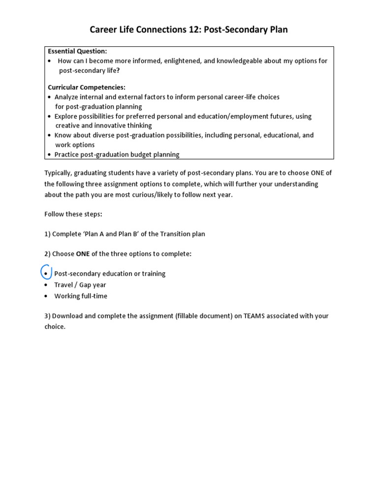 Post-Secondary Career Planning Guide | PDF | Cost Of Living | Bachelor ...
