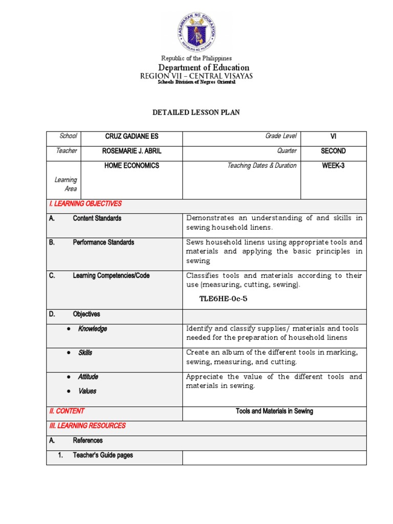Epp H.E. g6 q2 w3 | PDF | Sewing | Sewing Needle