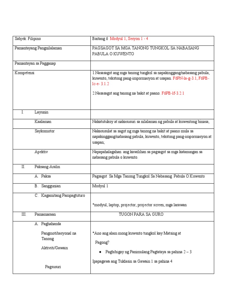 Filipino6 q1 Week 1 | PDF