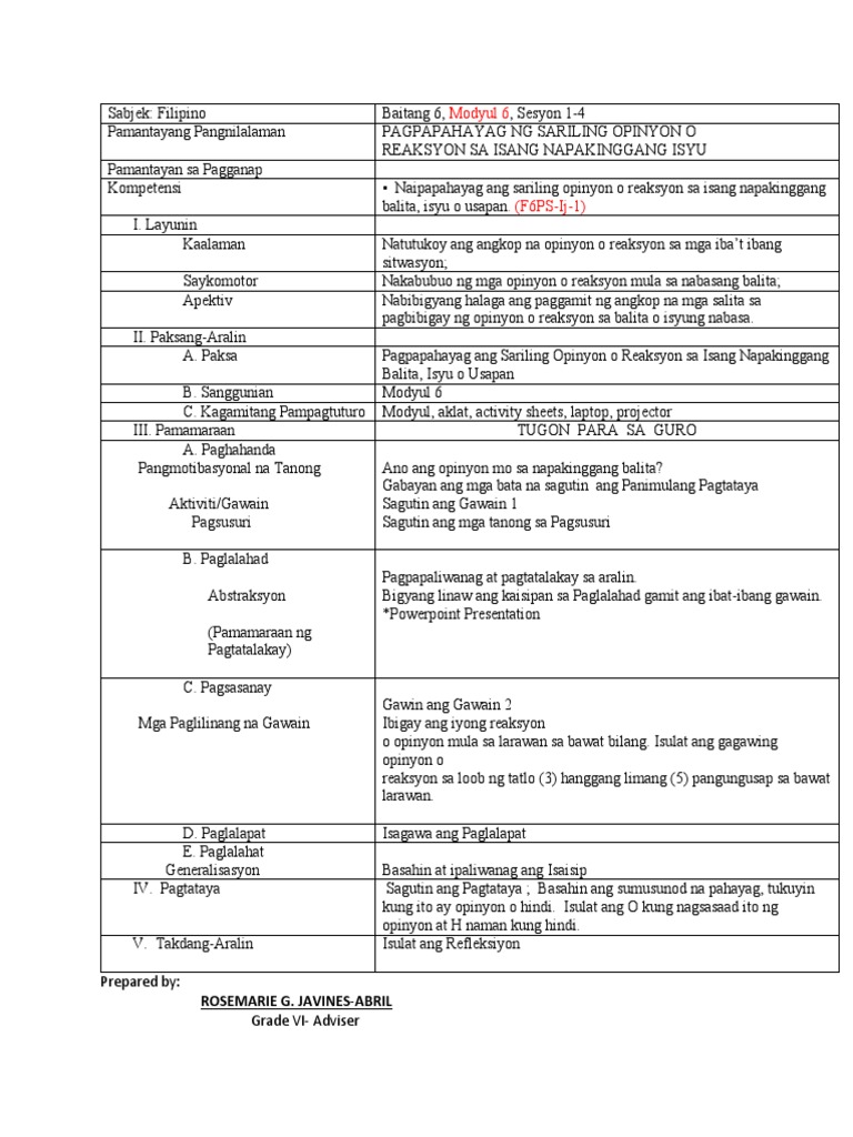FILIPINO6 Q1 Week6 | PDF