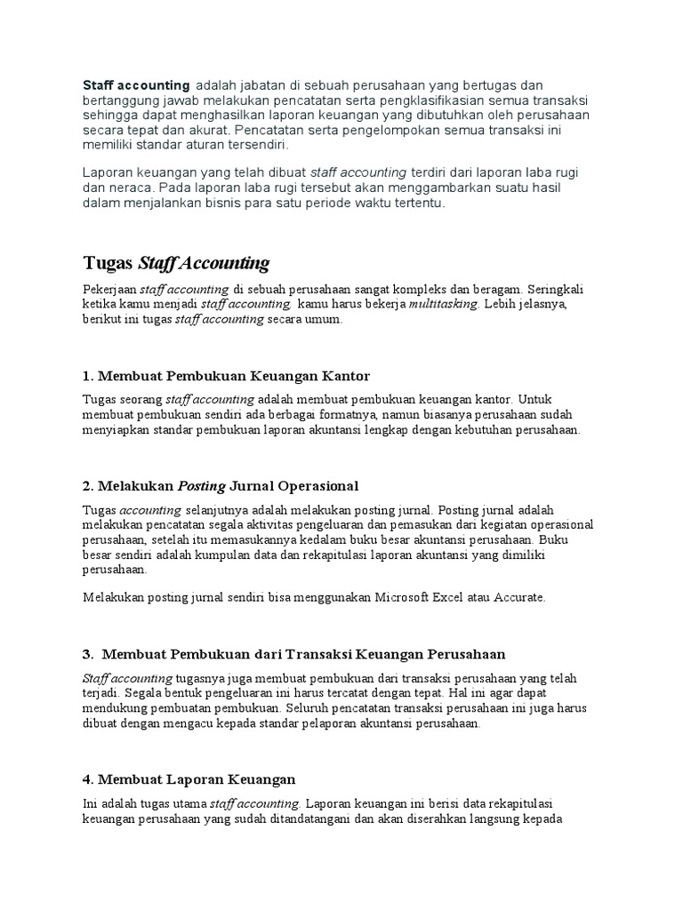 Tugas dan Tanggung Jawab Staff Akuntansi | PDF