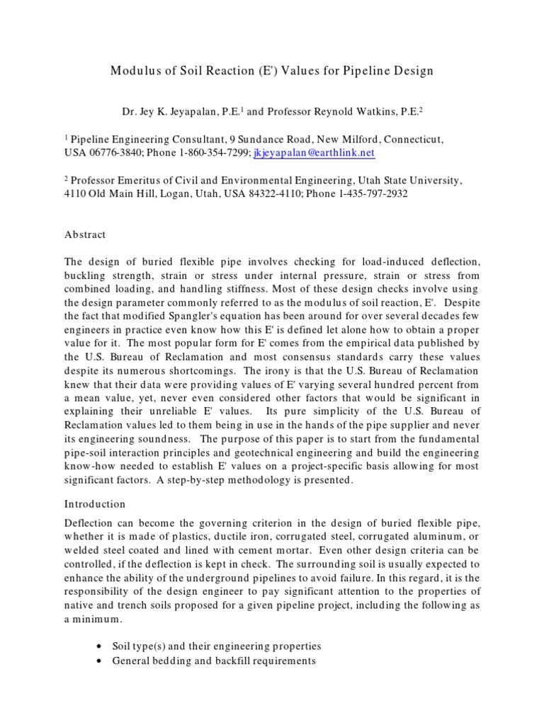 Modulus of Soil Reaction for Pipelines | PDF