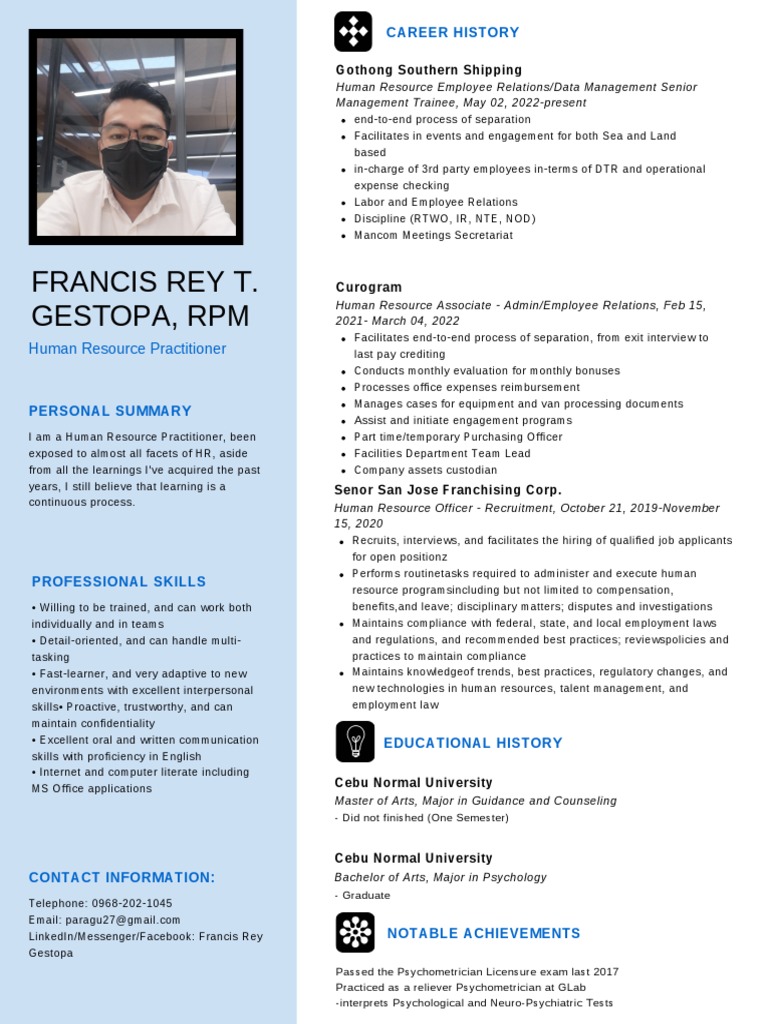 Francis Rey T. Gestopa, RPM Resume - Francis Rey Gestopa | PDF | Human ...