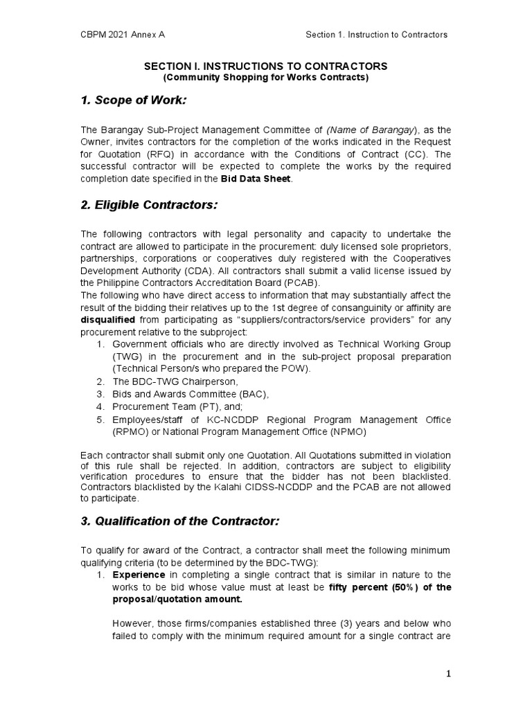 CBPM 2021 Annex A - Section I. Instructions To Contractors | PDF ...