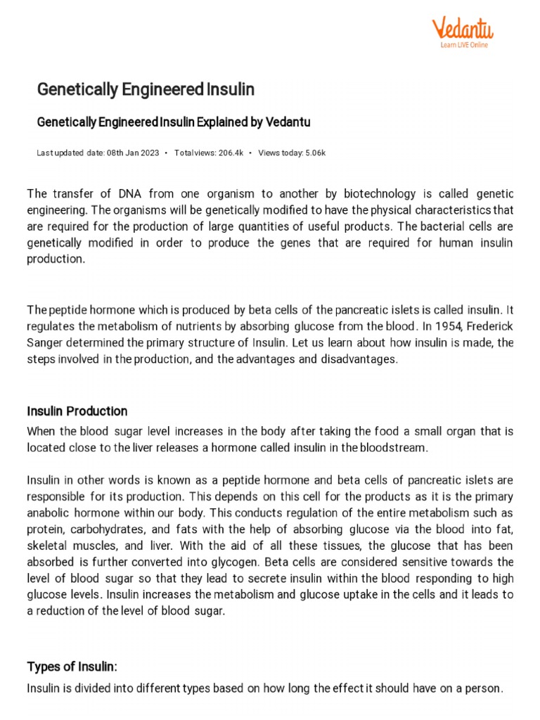 Genetically Engineered Insulin | PDF