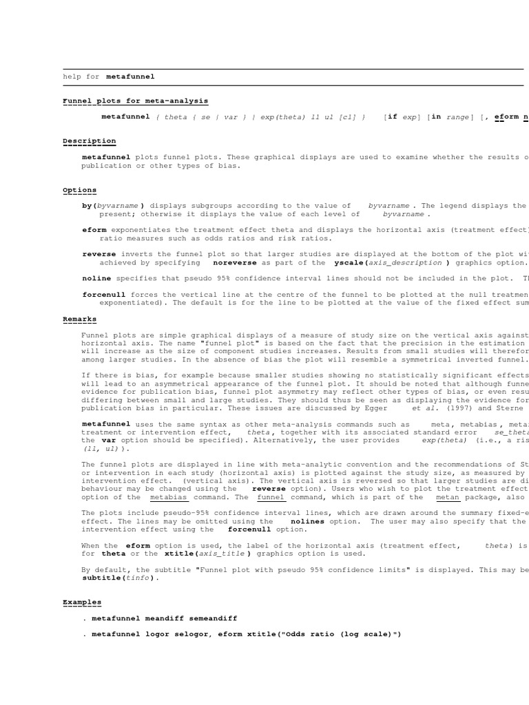 Funnel Plot for Meta-Analysis: Options and Examples for the metafunnel Command | PDF | Meta ...