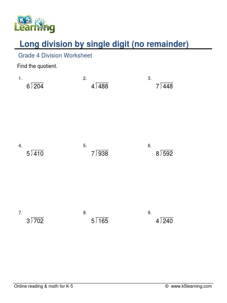Grade 4 Long Division 3x1 Digit No Remainder C | PDF