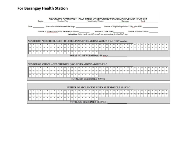 DEWORMING TALLY SHEET For RHU Report | PDF