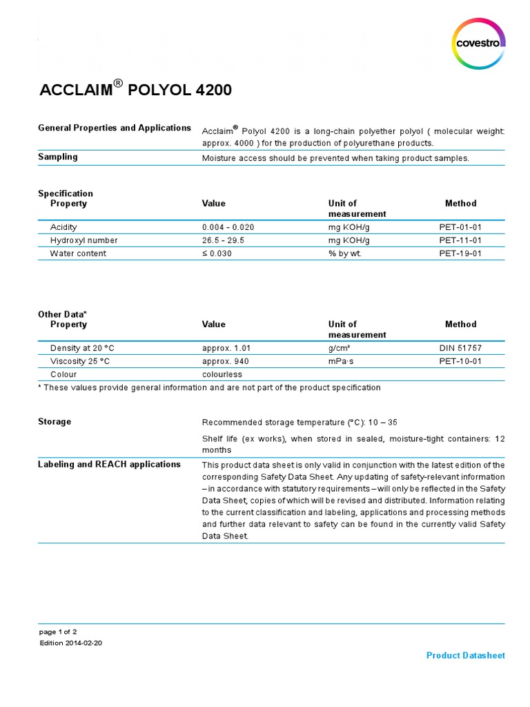 Acclaim Polyol 4200 | PDF | Medical Device