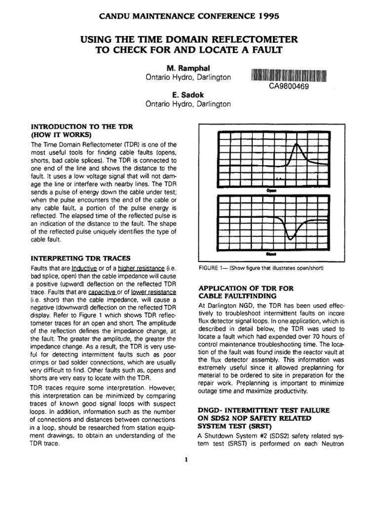 Using The Time Domain Reflectometer To Check For And Locate A Fault Pdf Electrical Connector