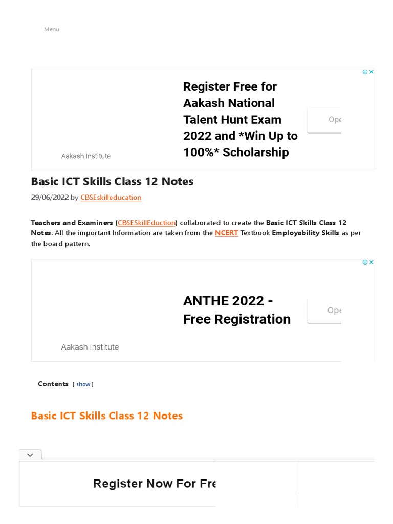 Basic ICT Skills Class 12 Notes - CBSE Skill Education | PDF ...