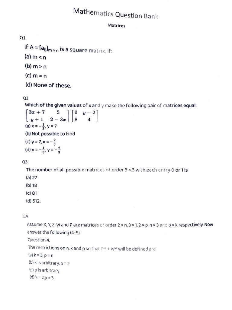 Matrices Determinants Home Work Download Free Pdf Matrix