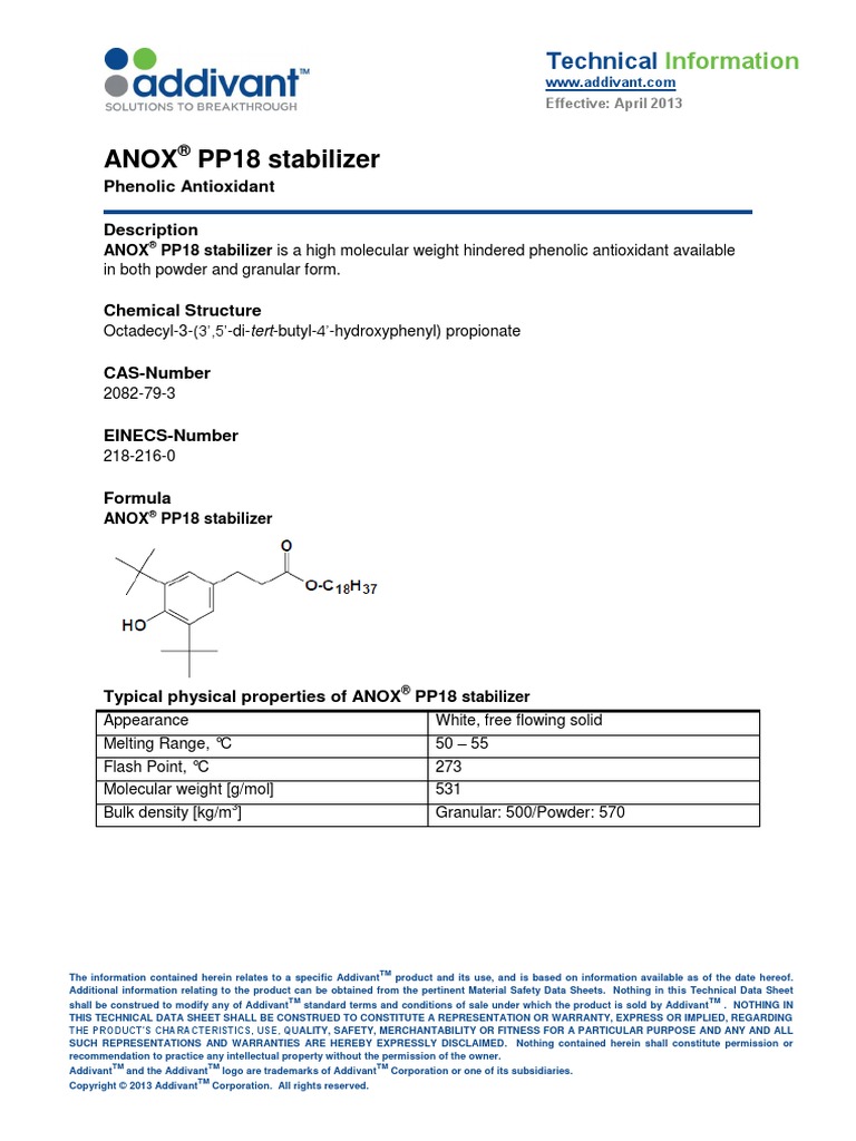 Anox PP18 | Download Free PDF | Chemistry | Chemical Substances